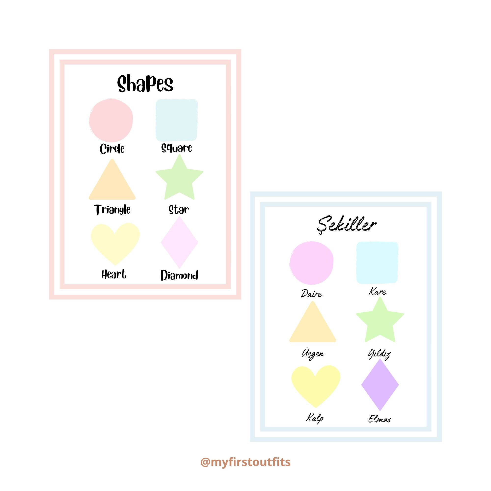 Turkish & English Shapes Learning Poster Pastel, Digital Download ...