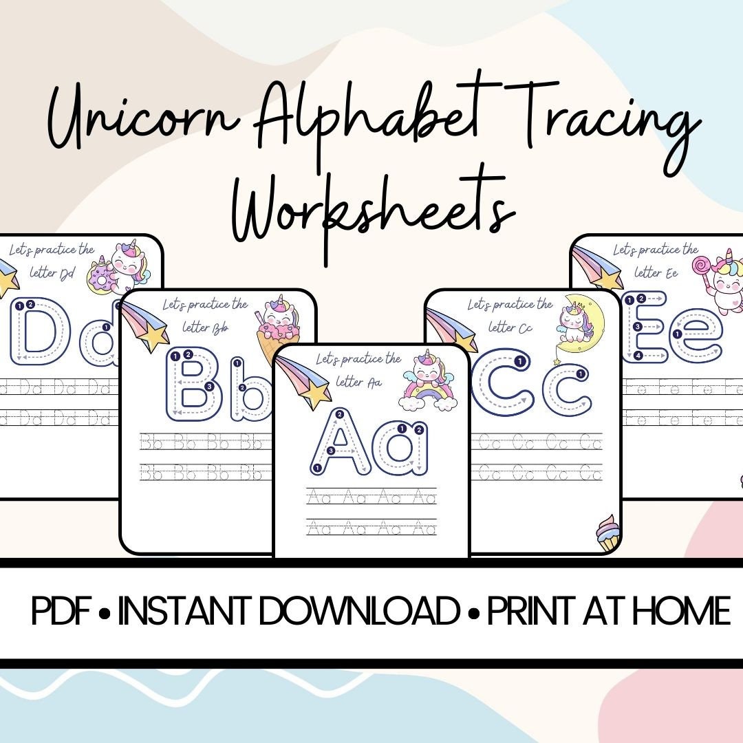 Unicorn Alphabet Tracing Worksheets Pre-k Activities Tracing Practice ...