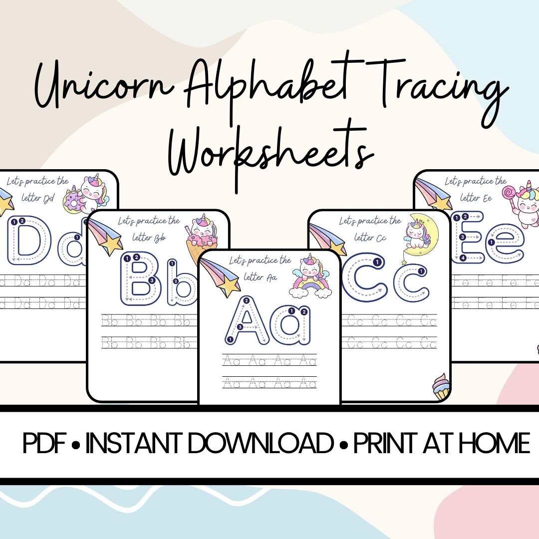 Unicorn Alphabet Tracing Worksheets Pre-k Activities Tracing Practice ...