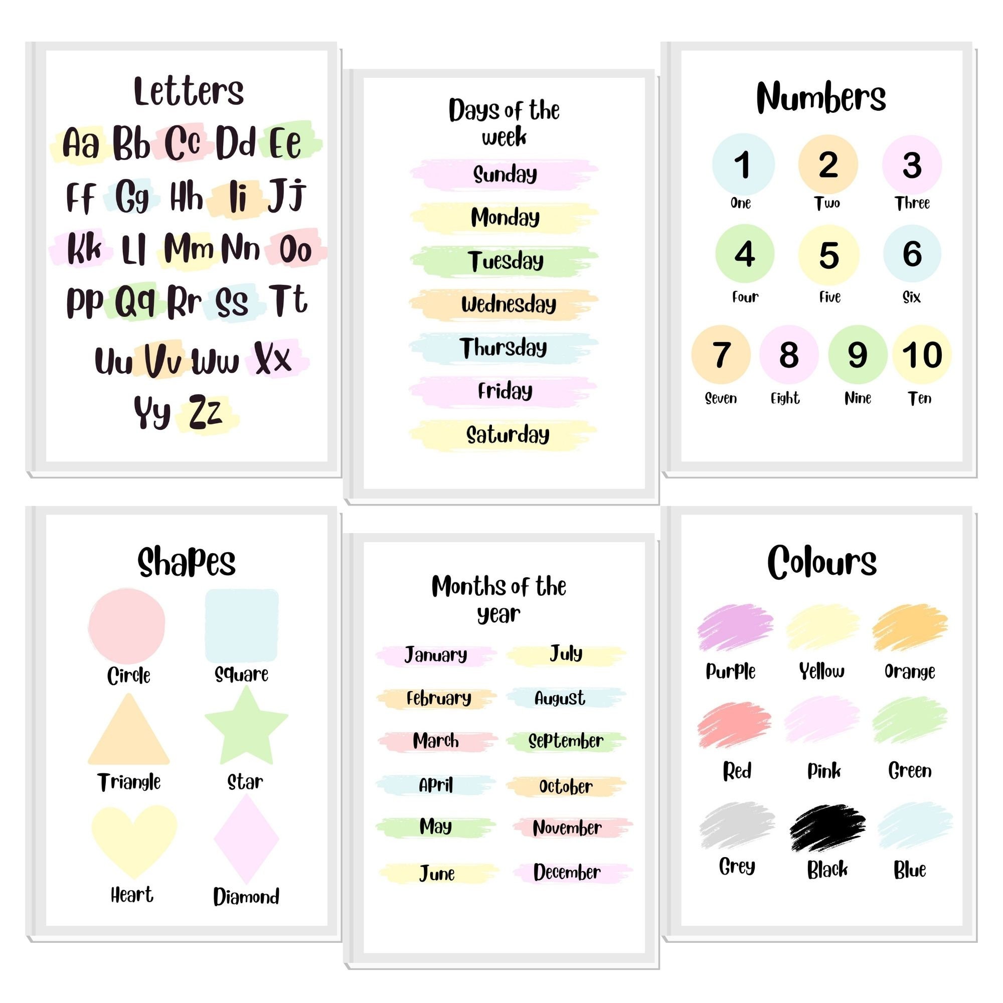 Pastel Learning Posters, Digital Download, Print at Home, Nursery Decor ...