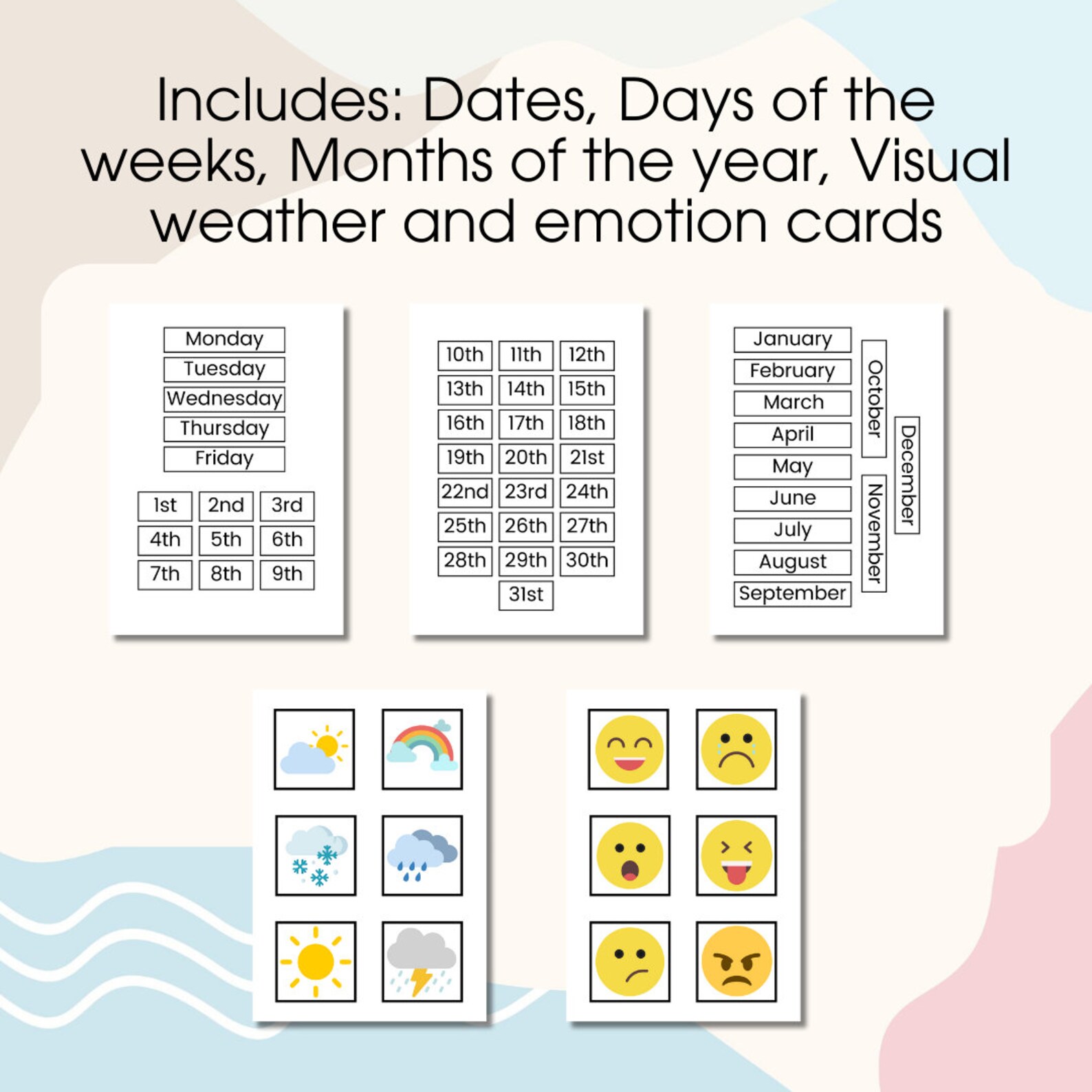 First Calendar - Printable Children's Calendar Days of the Week Months ...