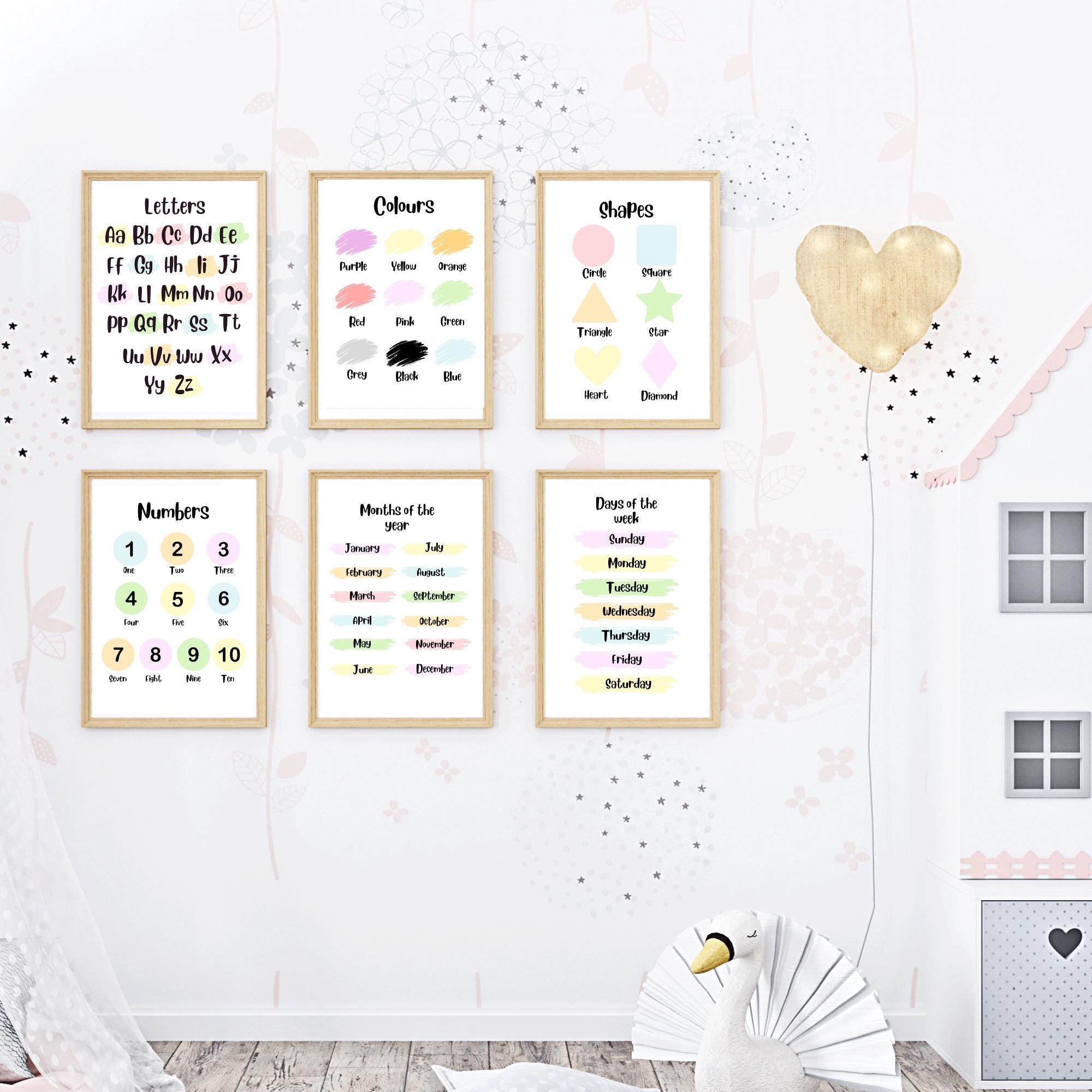 Pastel Learning Posters, Digital Download, Print at Home, Nursery Decor ...