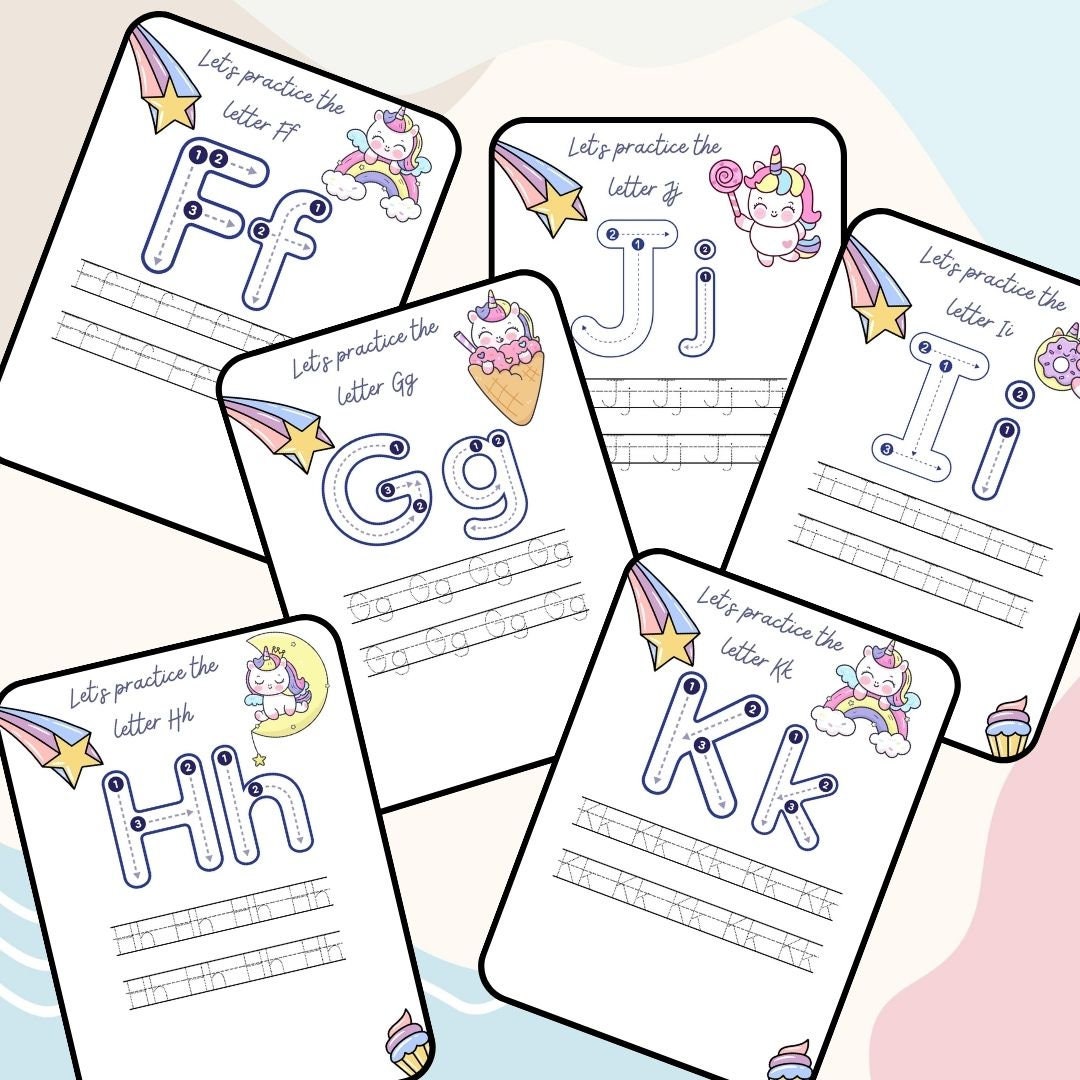 Unicorn Alphabet Tracing Worksheets Pre-k Activities Tracing Practice ...