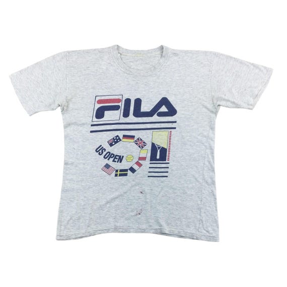Vintage Fila Tennis US Open 90s T Shirt Medium Size Men Top Male pre owned T Shirt