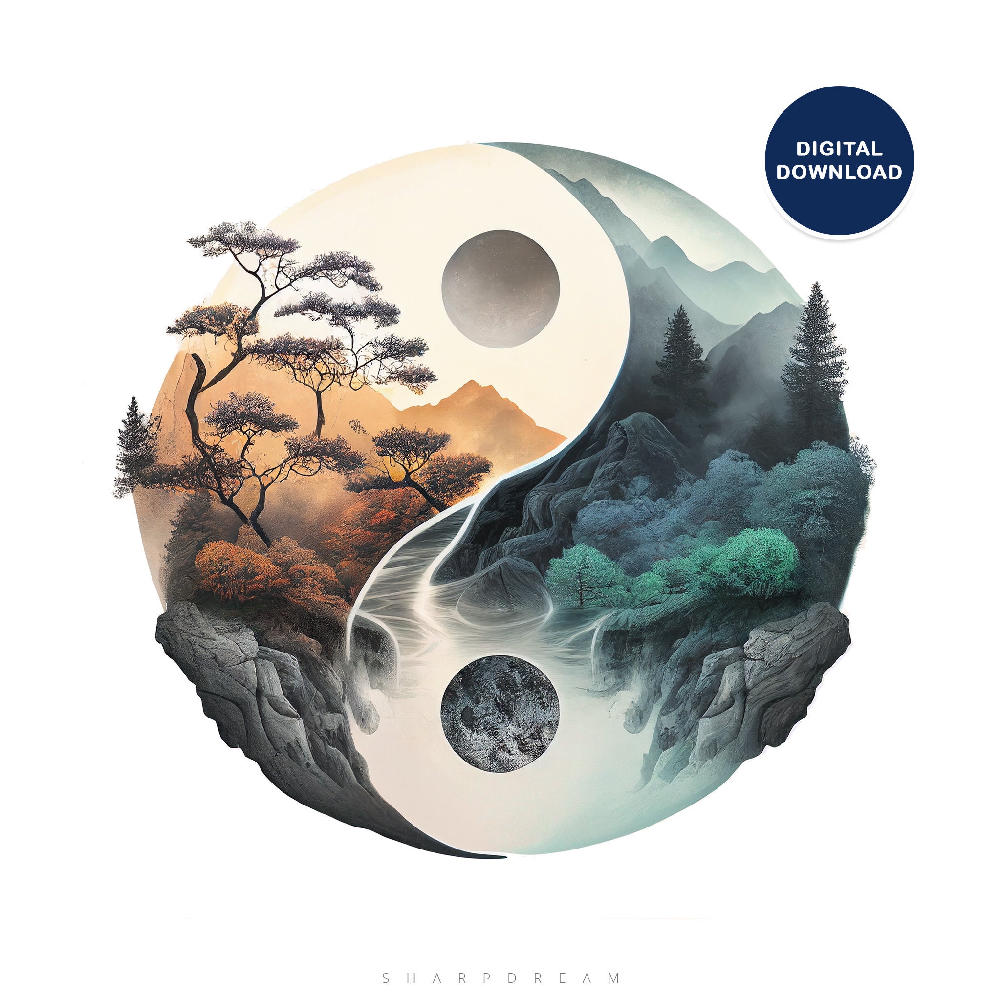 Abstract Yin Yang Print, Balance Wall Art, Zen Printable, Spiritual Wall Decor, Ying Yang Art ...