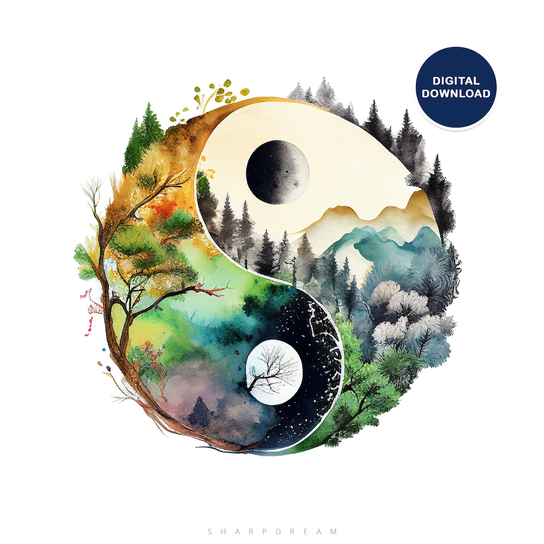 Printable Zen Yin-yang Artwork, Digital Watercolor File for Modern Home ...