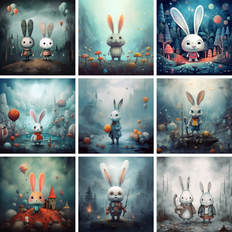 Rabbit Printable Clipart Bundle, Cute Rabbits Nursery Wall Art ...