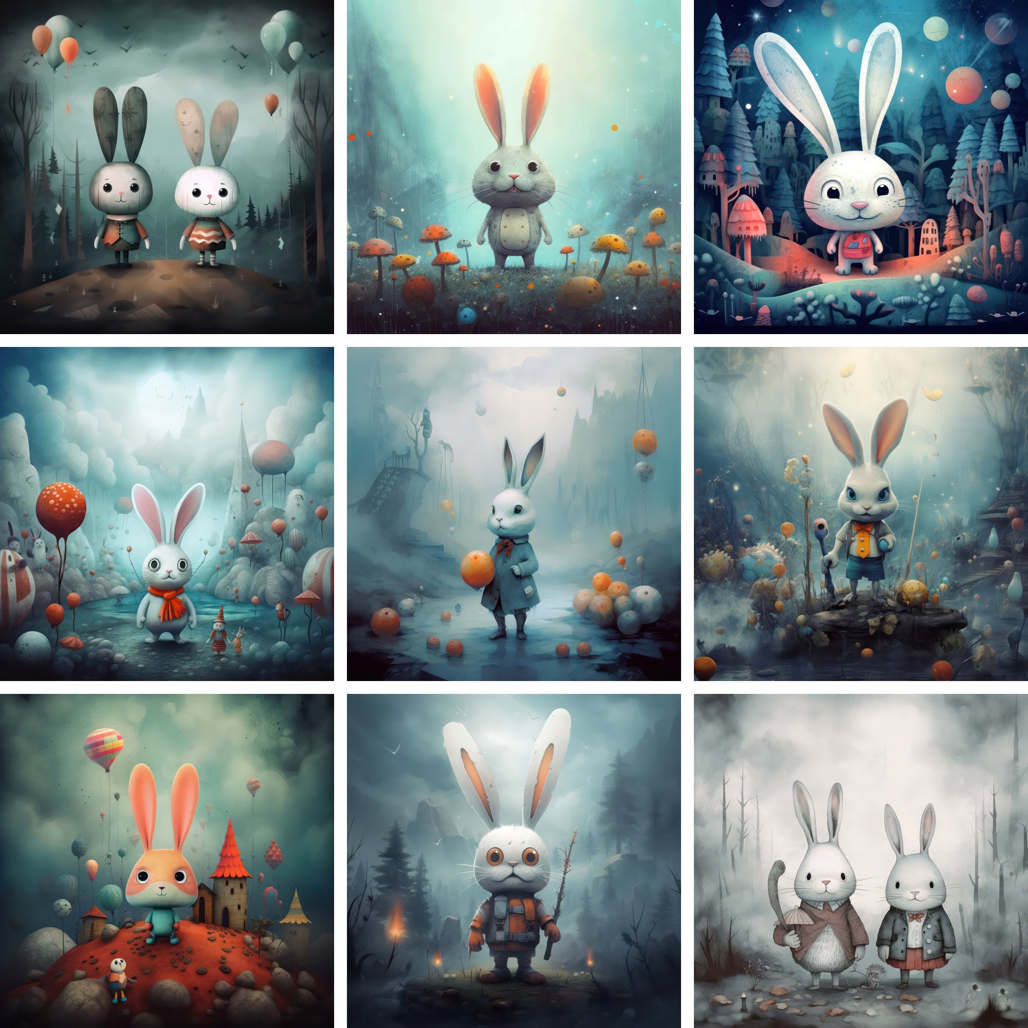 Rabbit Printable Clipart Bundle, Cute Rabbits Nursery Wall Art ...