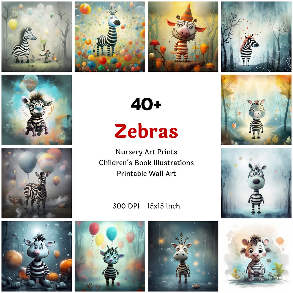 Cartoon Zebra Printable Clipart Bundle, Cute Zebras Nursery Wall Art ...