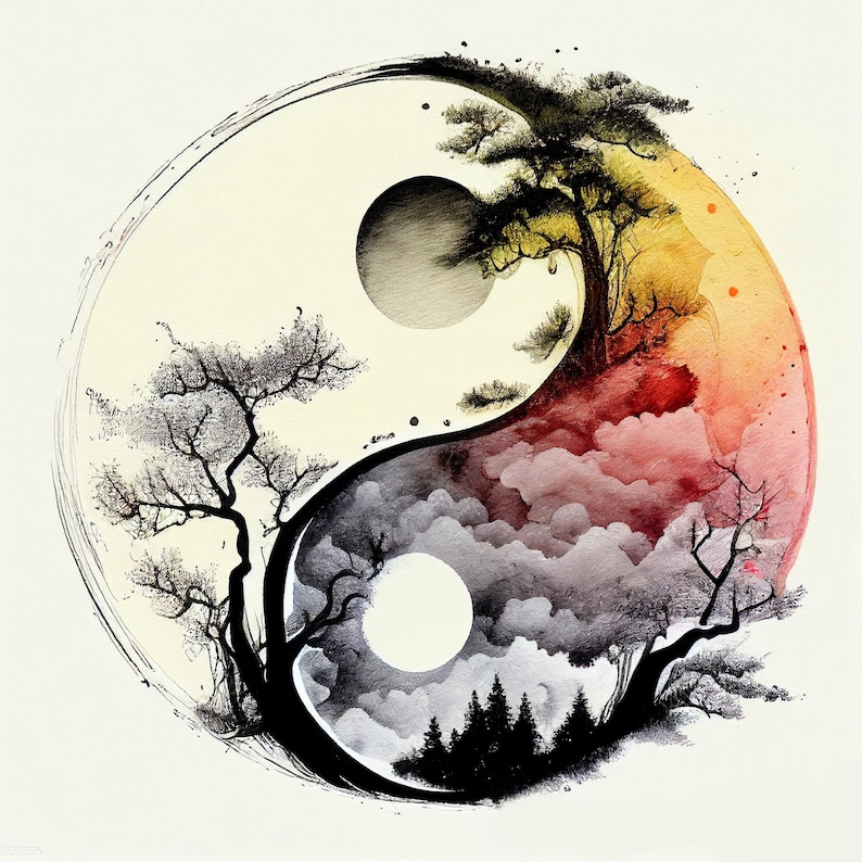 Yin Yang Printable, Ying Yang Watercolor Artwork, Meditation Wall Art ...
