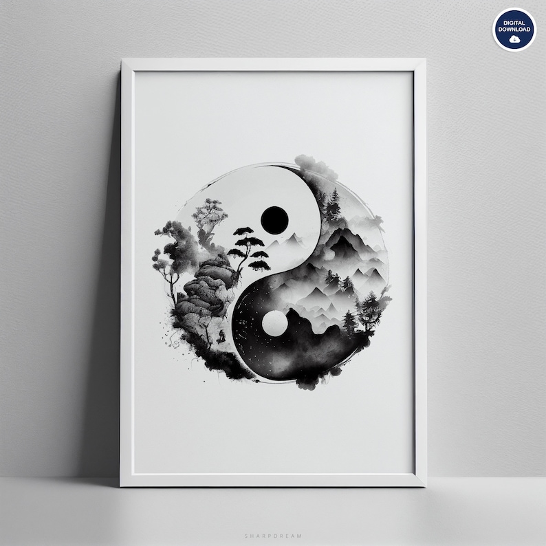 Yin and Yang Instant Download, Watercolor Ying Yang Printable Wall Art ...