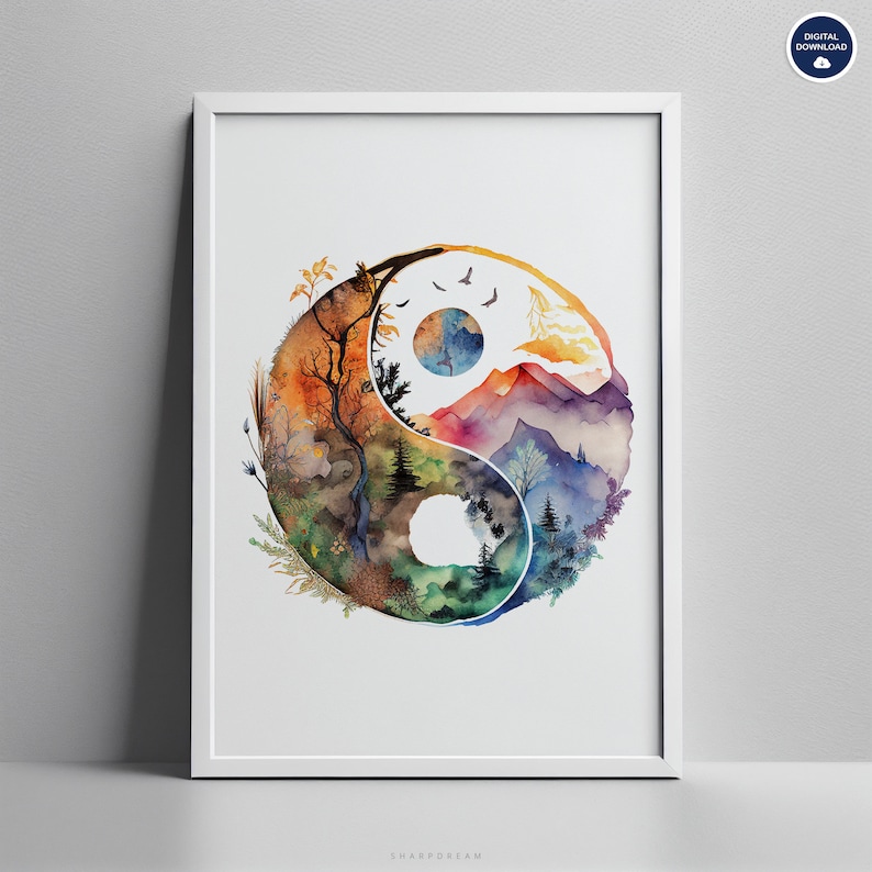 Zen Yin-yang Balance Printable Art, Watercolor Digital Wall Decor ...
