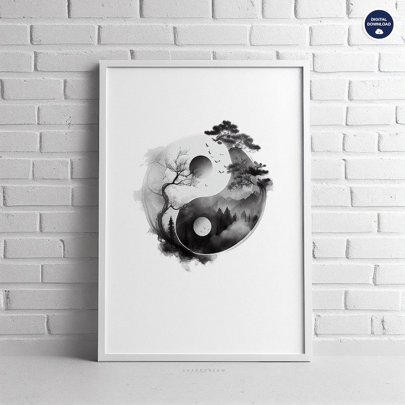 Black and White Yin Yang Printable Poster, Zen Wall Art, Ying Yang Wall ...