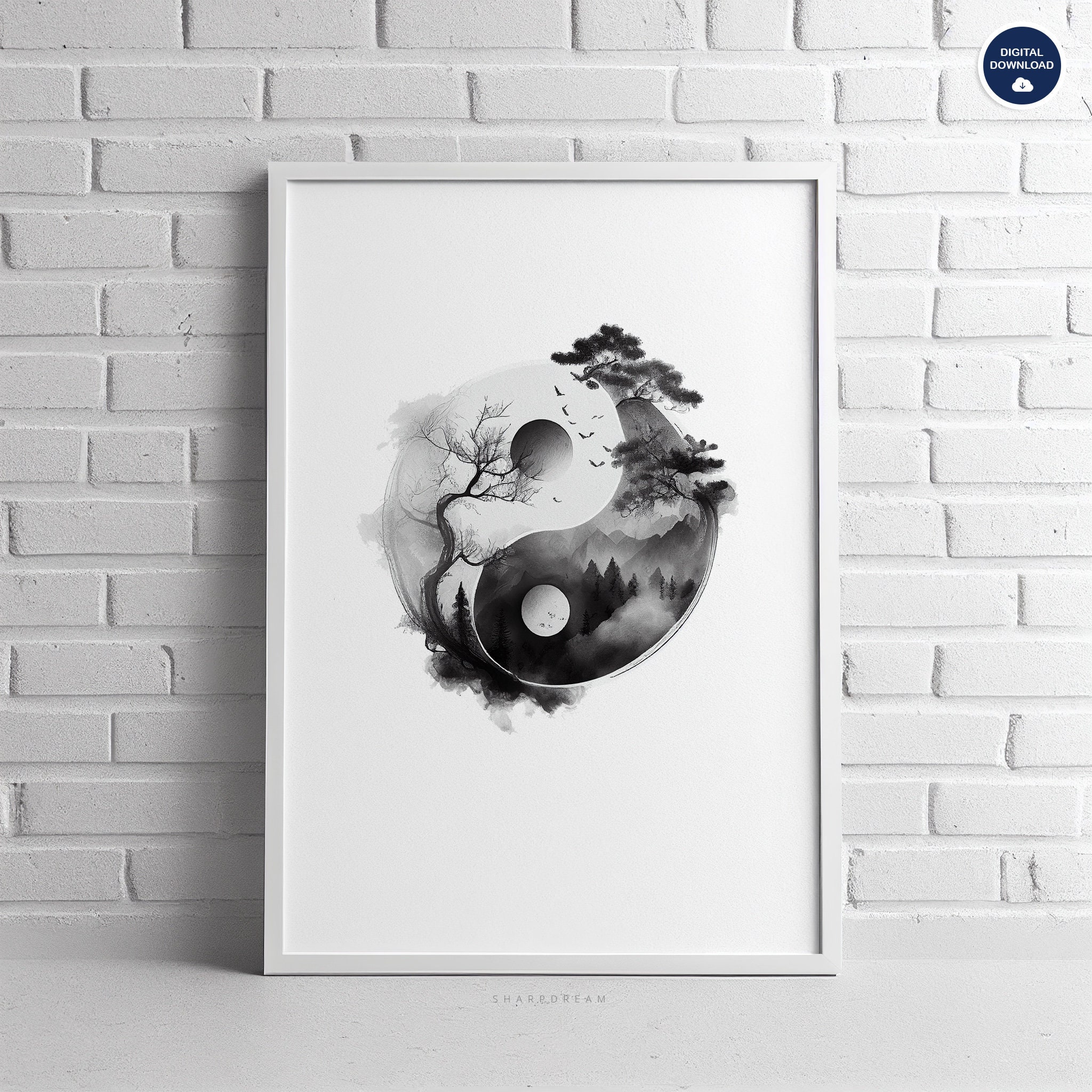 Black and White Yin Yang Printable Poster, Zen Wall Art, Ying Yang Wall ...