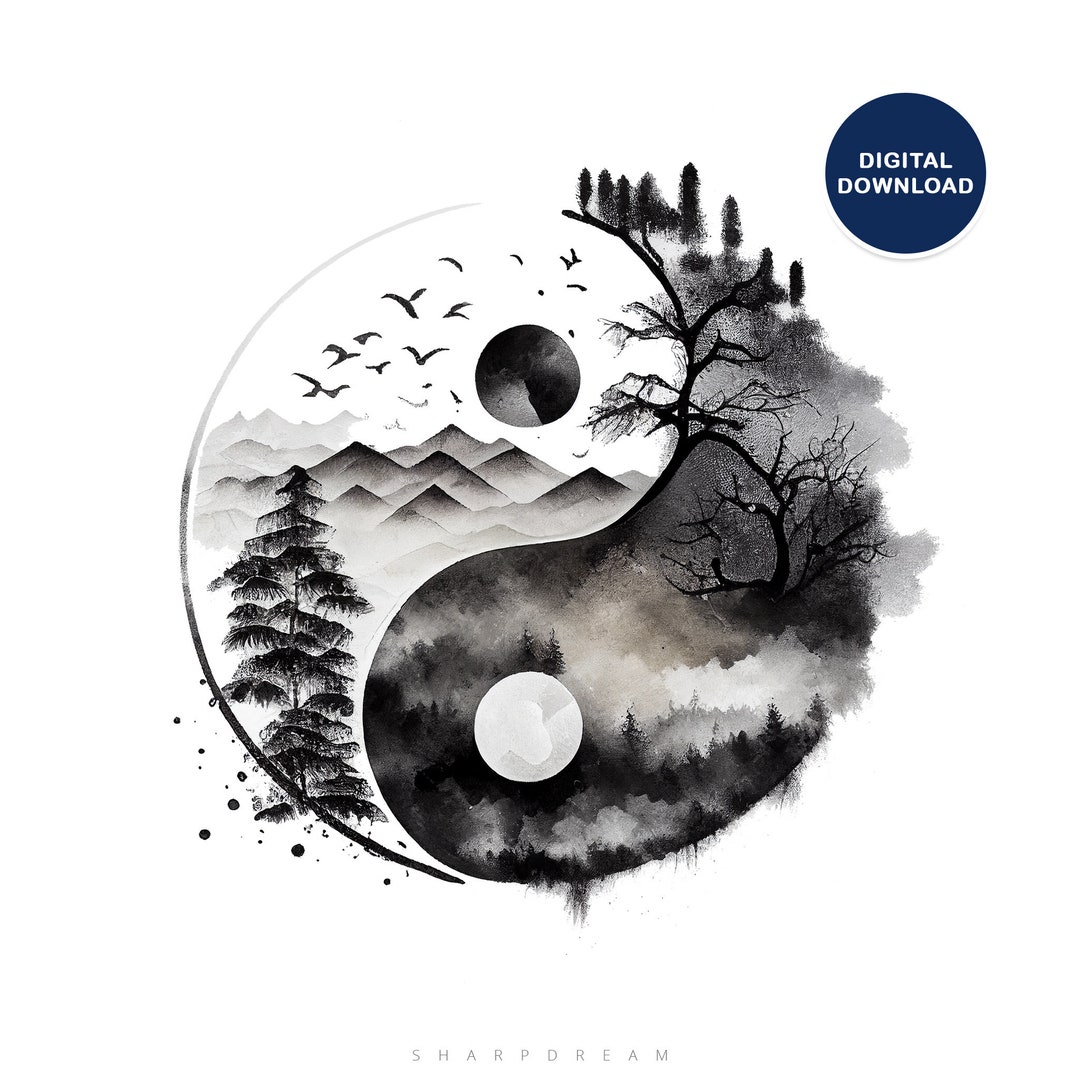 Black and White Yin and Yang Wall Art Printable, Abstract Ying Yang ...