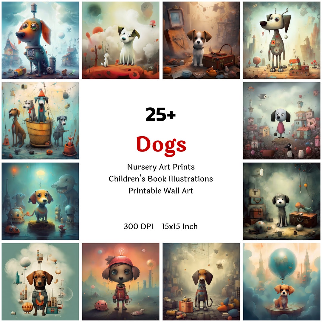 Cute Dog Nursery Art Printable Collection, Print Set, Dogs Painting ...