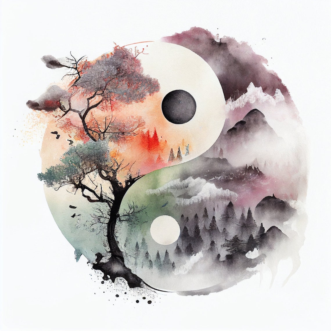 Yin-yang Printable Wall-art Watercolor Yin Yang Digital - Etsy