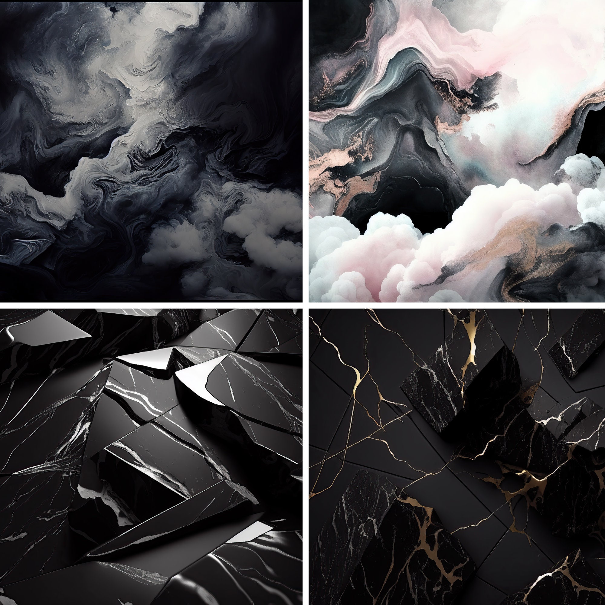 Black Marble Digital Paper Textures Set, Printable Patterns Bundle, Scrapbook Paper Collection ...