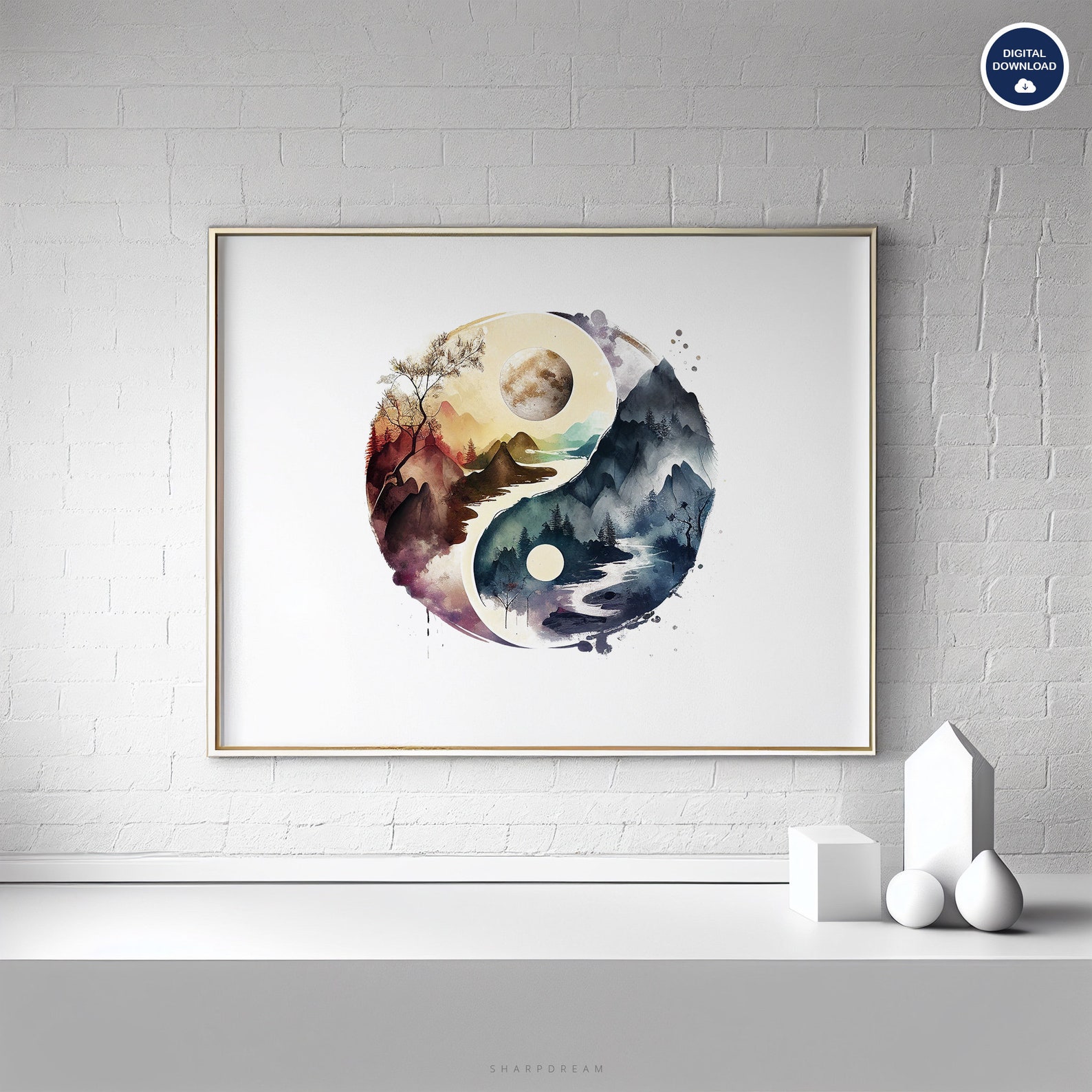 Yin Yang Printable, Ying Yang Watercolor Artwork, Meditation Wall Art ... Yin Yang Printable, Ying Yang Watercolor Artwork, Meditation Wall Art ...