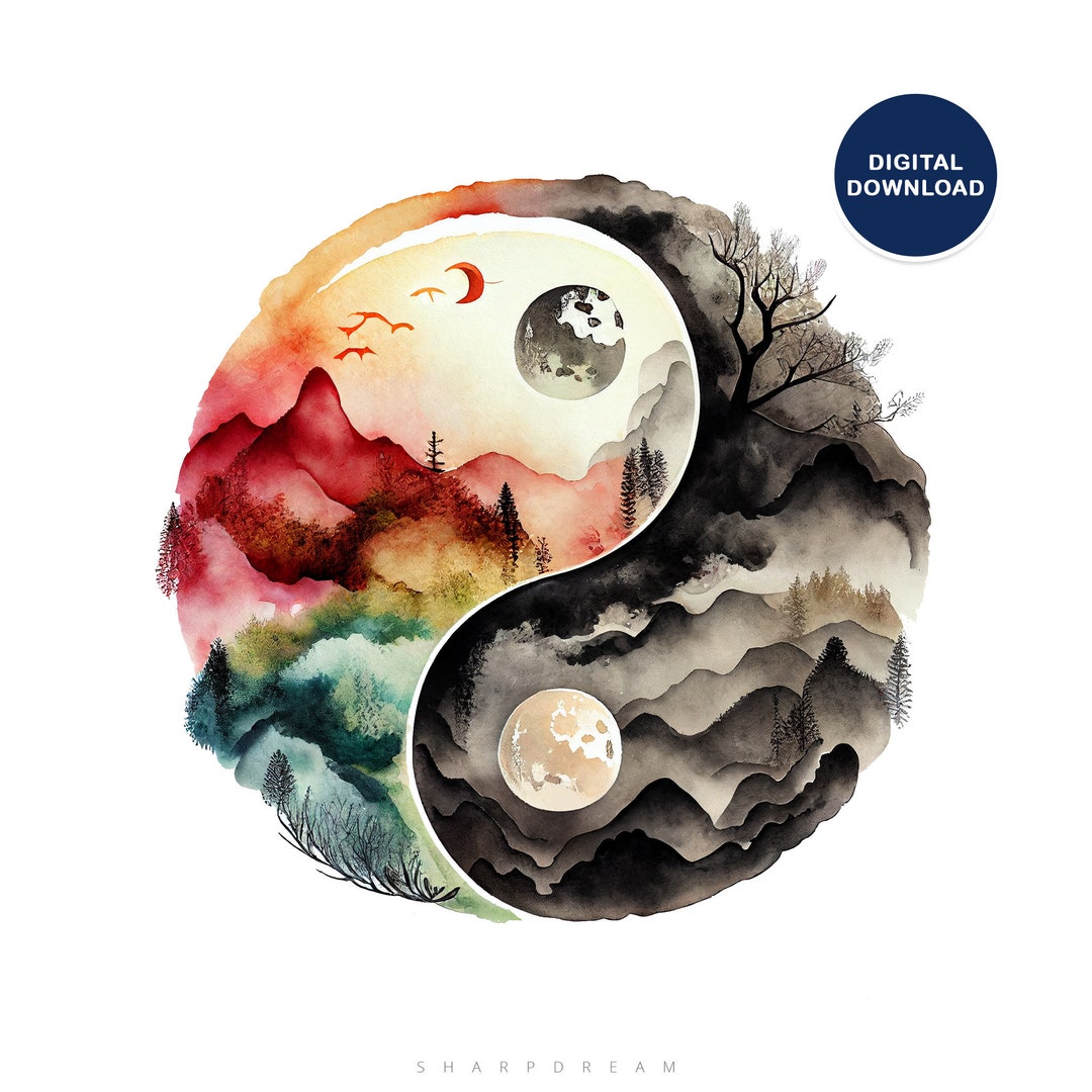 Watercolor Yin-yang Printable on Wall Art, Posters, T-shirts, Mugs ...