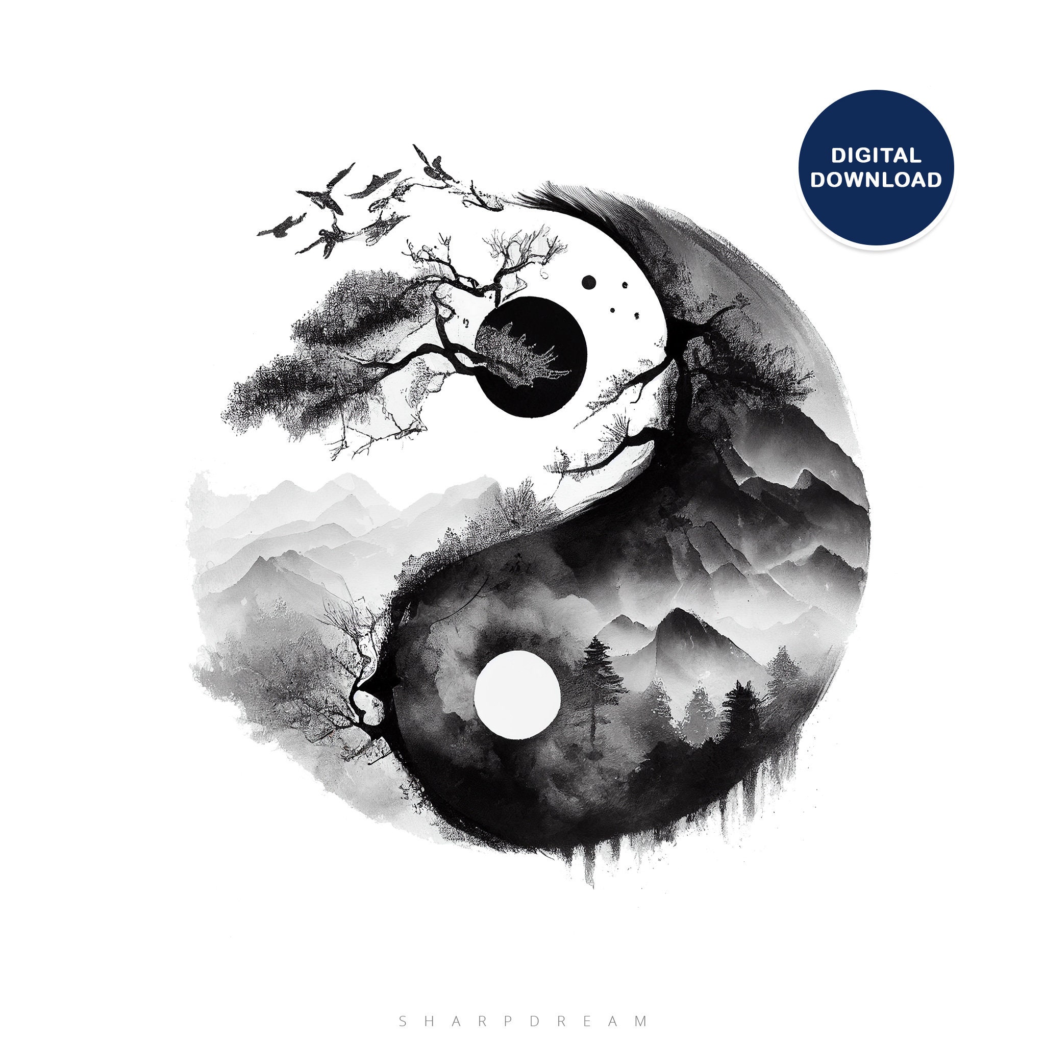 Yin Yang Printable Poster, Balance Wall Art, Ying Yang Wall Poster ...