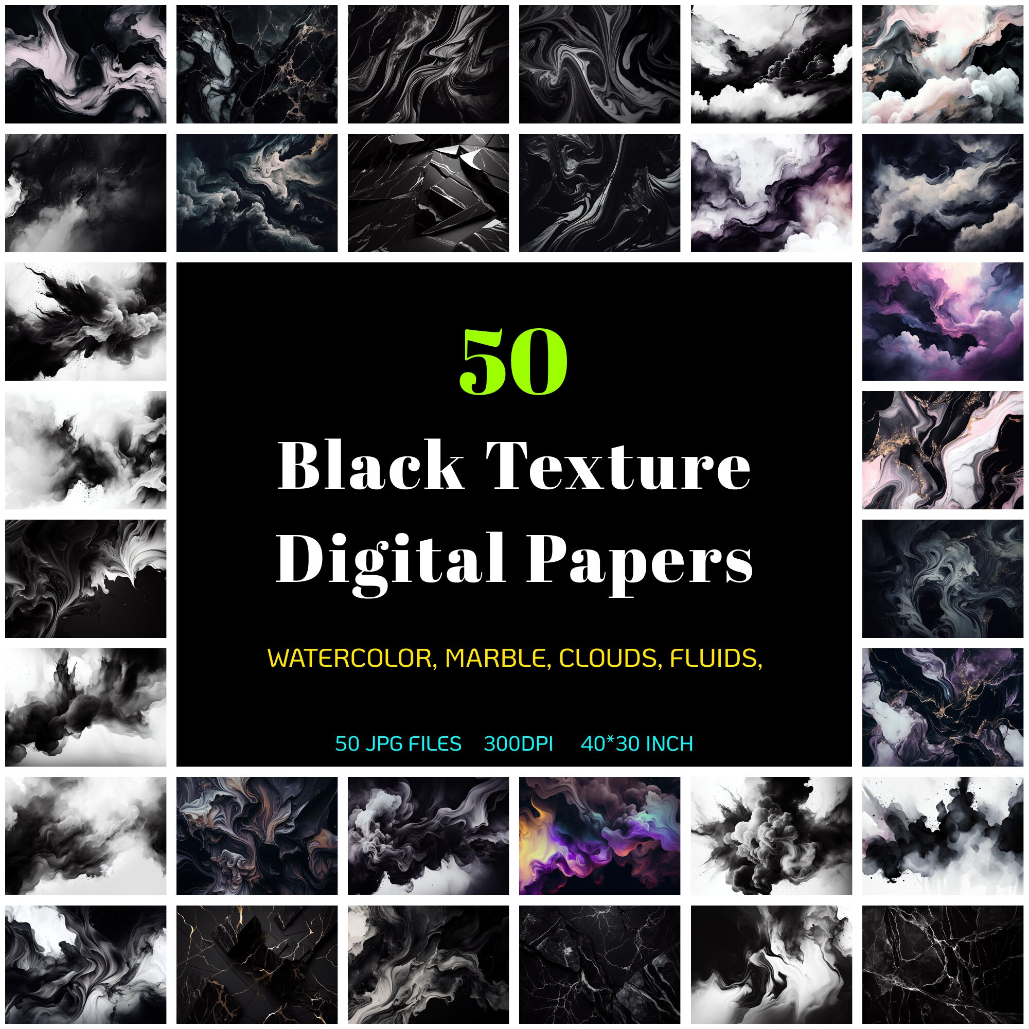 Black Marble Digital Paper Textures Set, Printable Patterns Bundle ...
