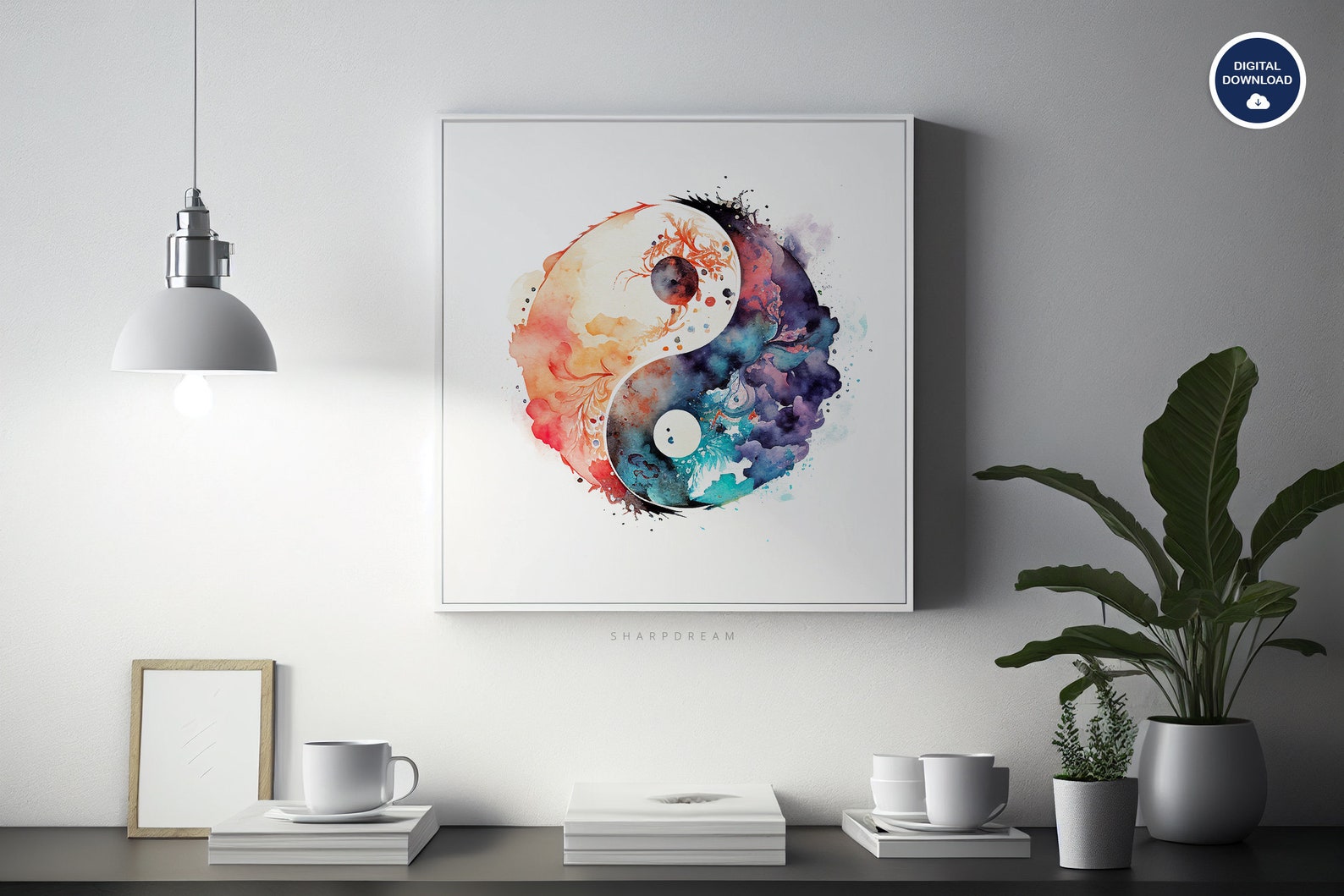 Cosmic Duality and Natural Balance Yin Yang Vista - Serene Watercolor ...