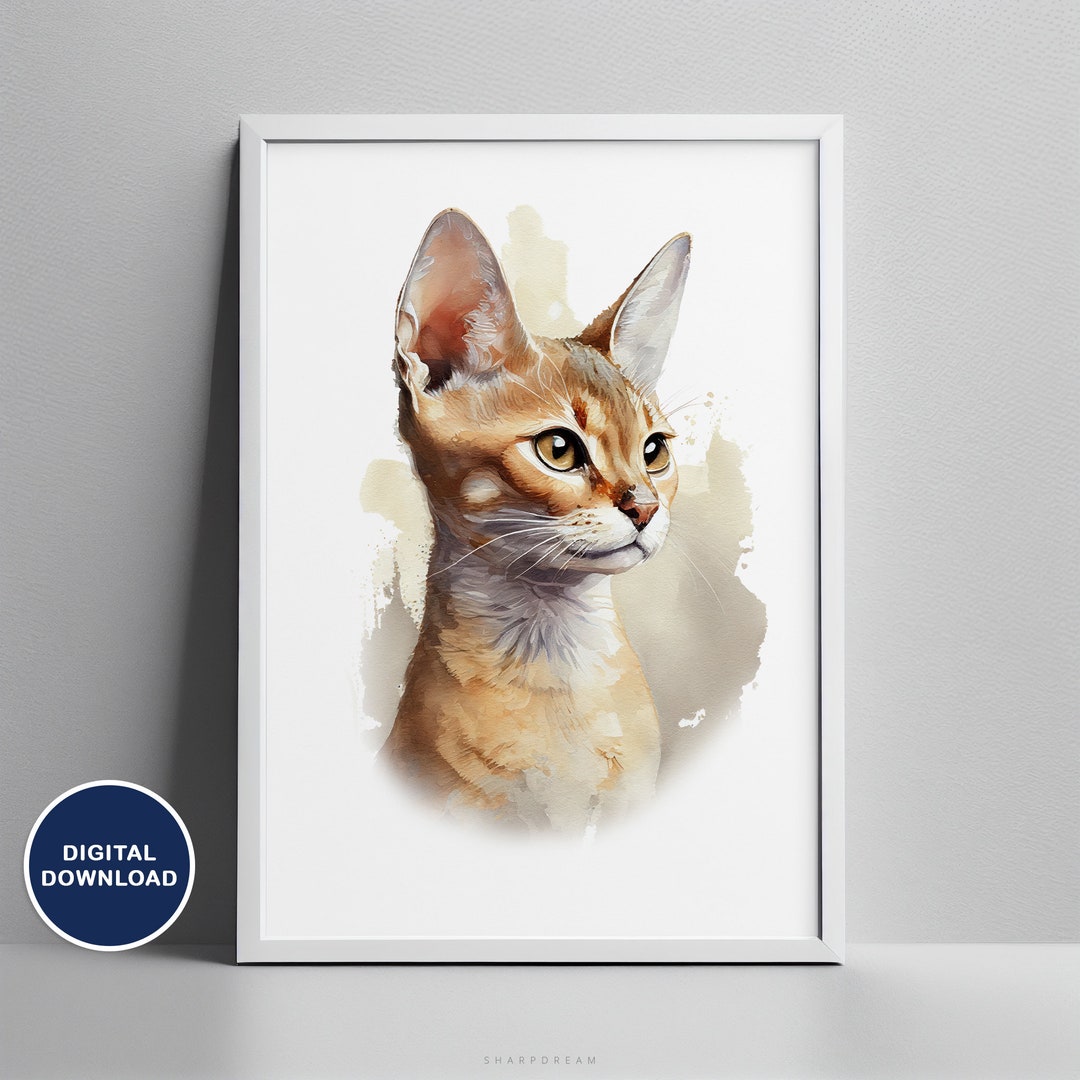 Abyssinian Kitten Watercolor Painting Printable, Pet Portrait Digital ...
