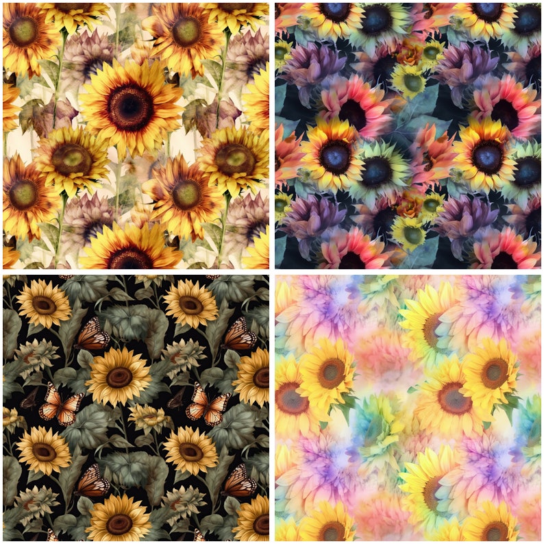 Watercolor Sunflowers Seamless Pattern Digital Paper Background Bundle ...