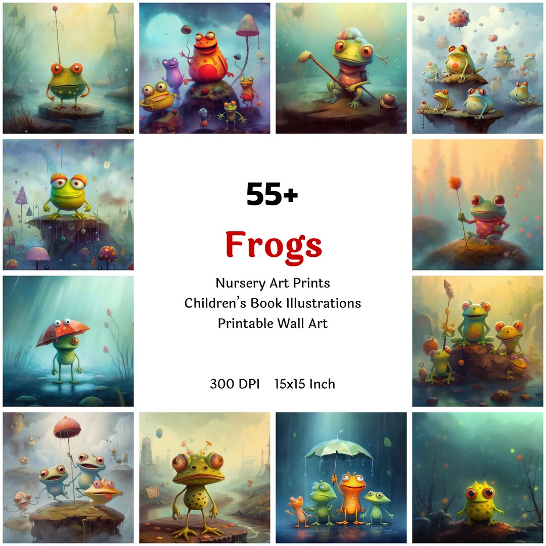 Cartoon Frog Printable Clipart Bundle, Cute Frogs Nursery Wall Art ...