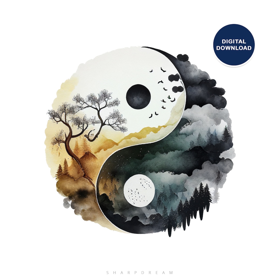 Yin Yang Wall Art Printable, Zen Yin-yang Poster, Watercolor Ying and ...
