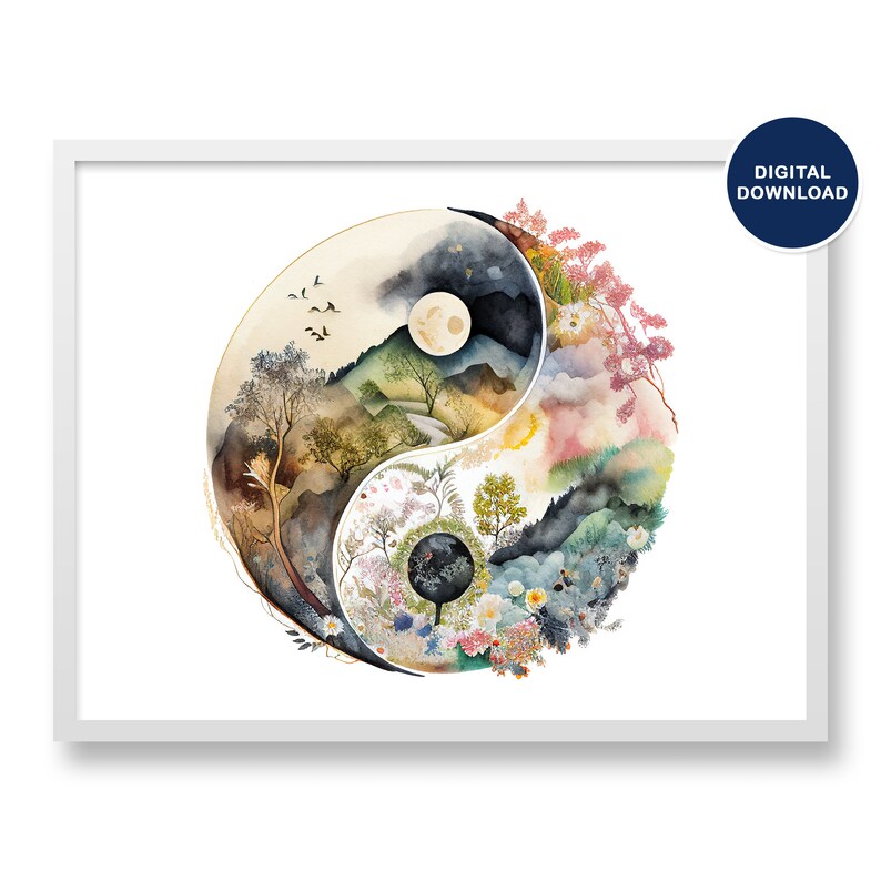 Harmony and Balance Yin-yang Printable, Watercolor Zen Decor, Digital ...