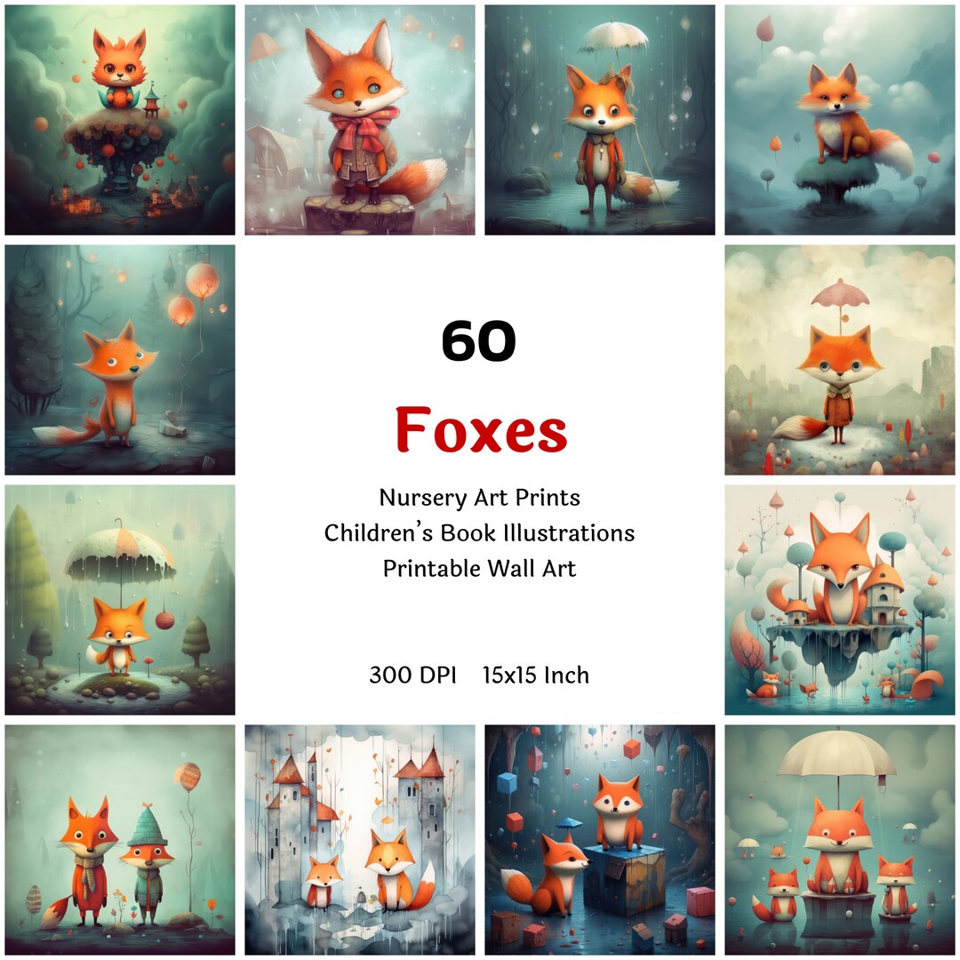 Cartoon Fox Printable Clipart Bundle, Cute Foxes Nursery Wall Art ...