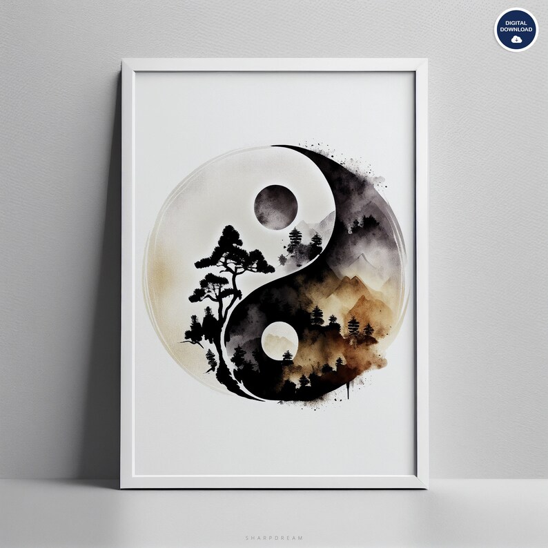 Ying Yang Art, Taoism Art, Zen Print, Boho Wall Art, Spiritual Art ...