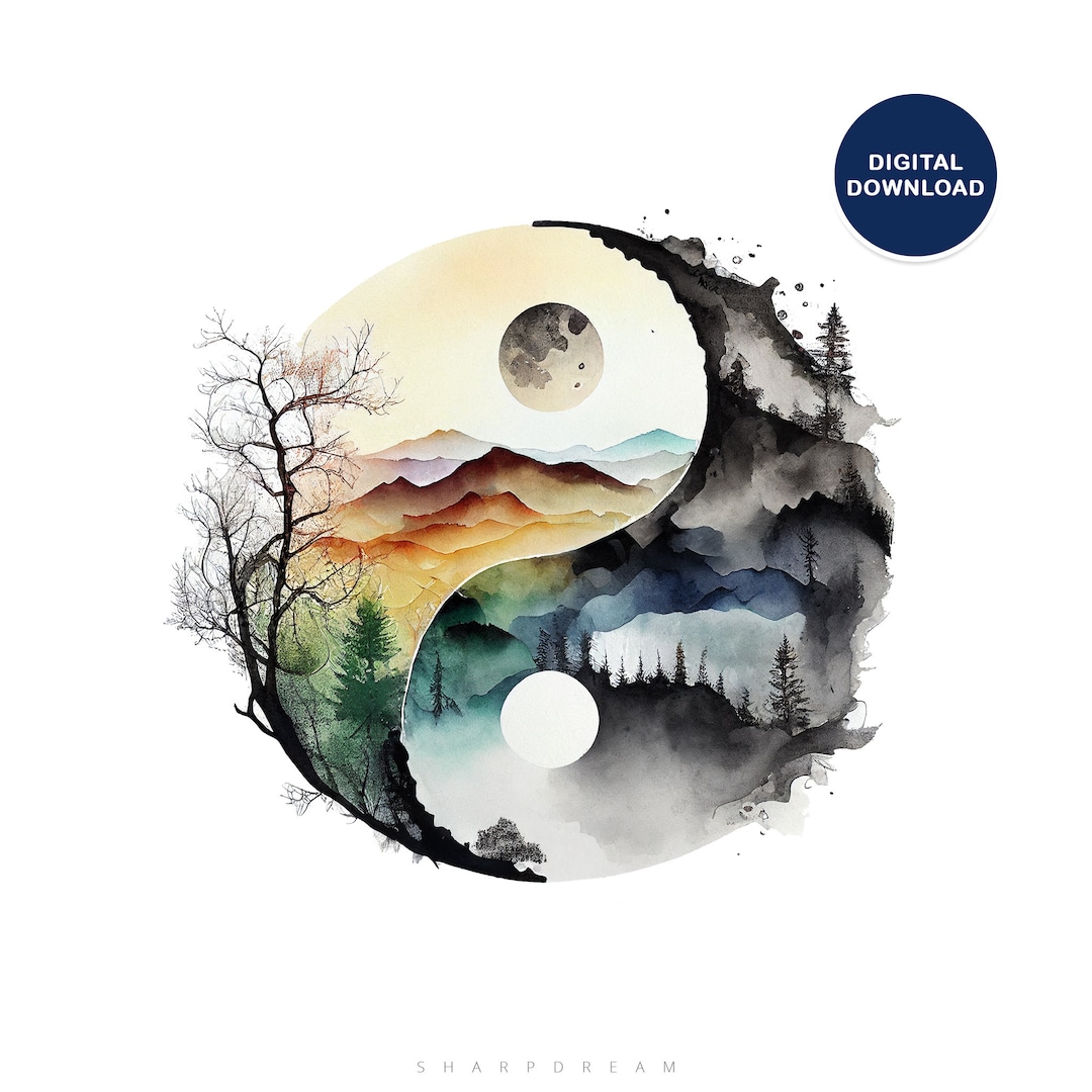 Yin Yang Wall Art Printable, Zen Yin and Yang Poster, Brown and Blue ...