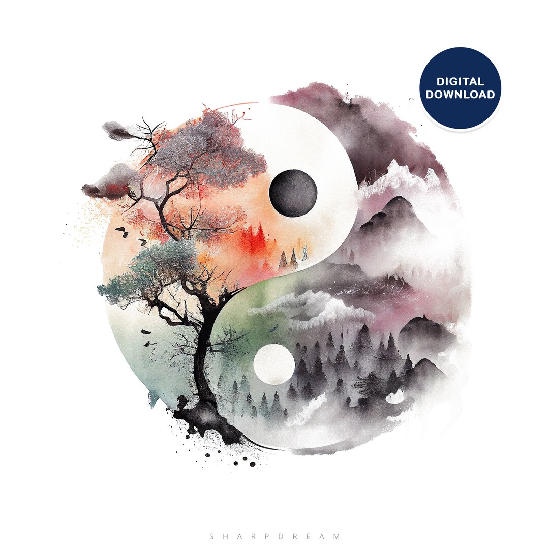Yin-yang Printable Wall-art, Watercolor Yin Yang Digital Download ...