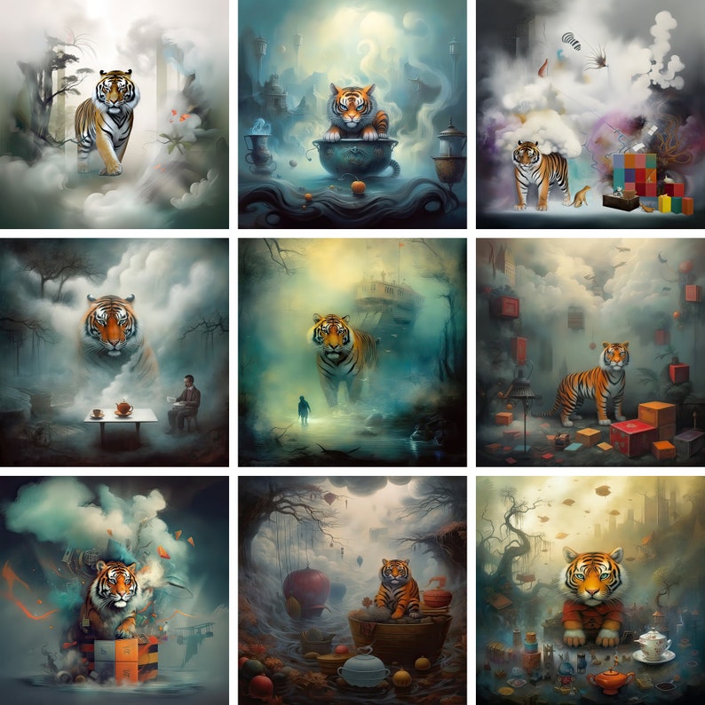 Cartoon Tiger Printable Clipart Bundle, Cute Tigers Nursery Wall Art ...