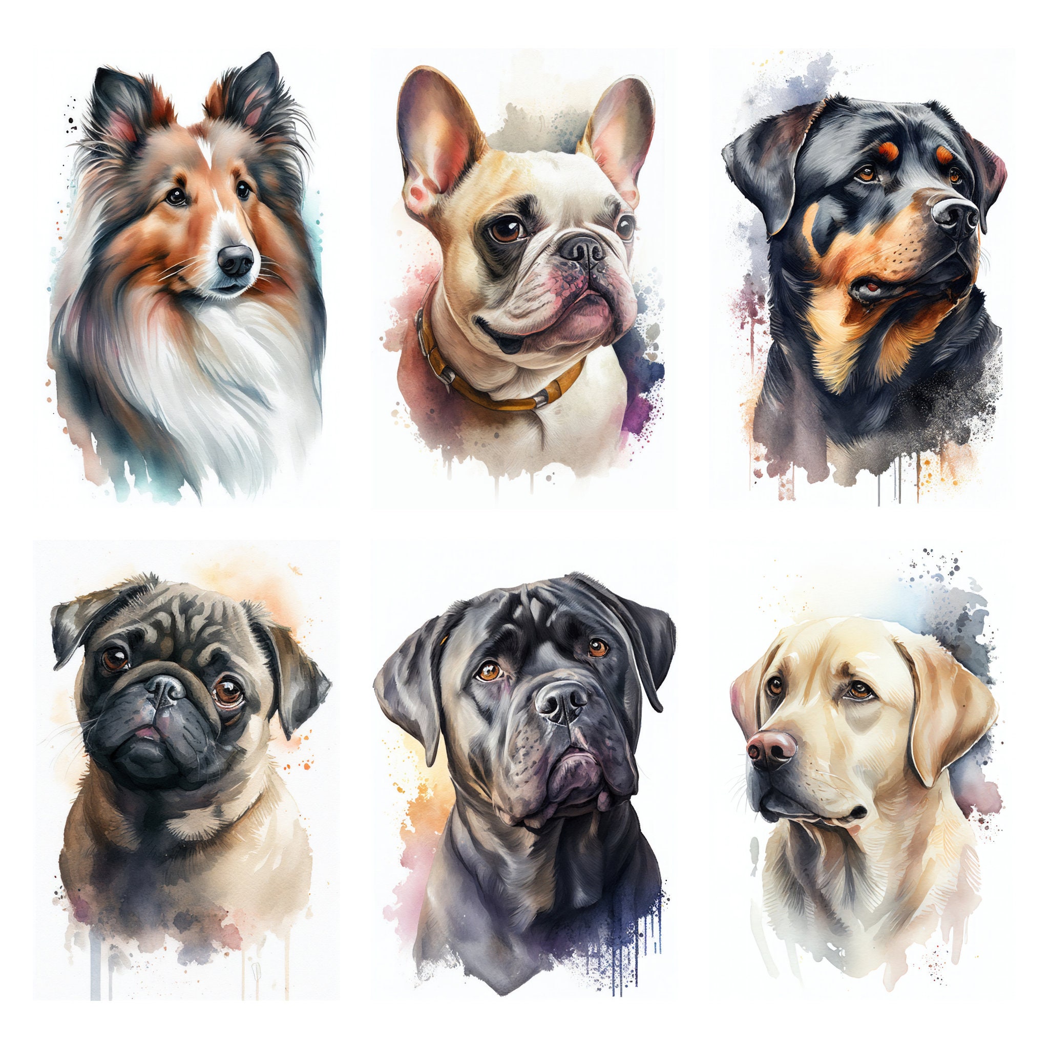Watercolor Dog Portraits Bundle Clipart Digital Download Printable ...
