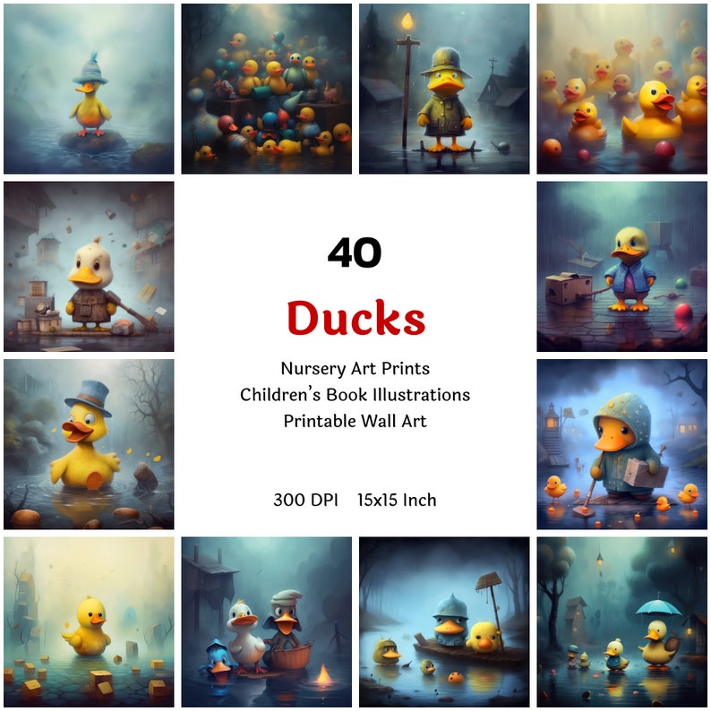 Cute Duck Printable Clipart Bundle, Cute Ducks Nursery Wall Art ...
