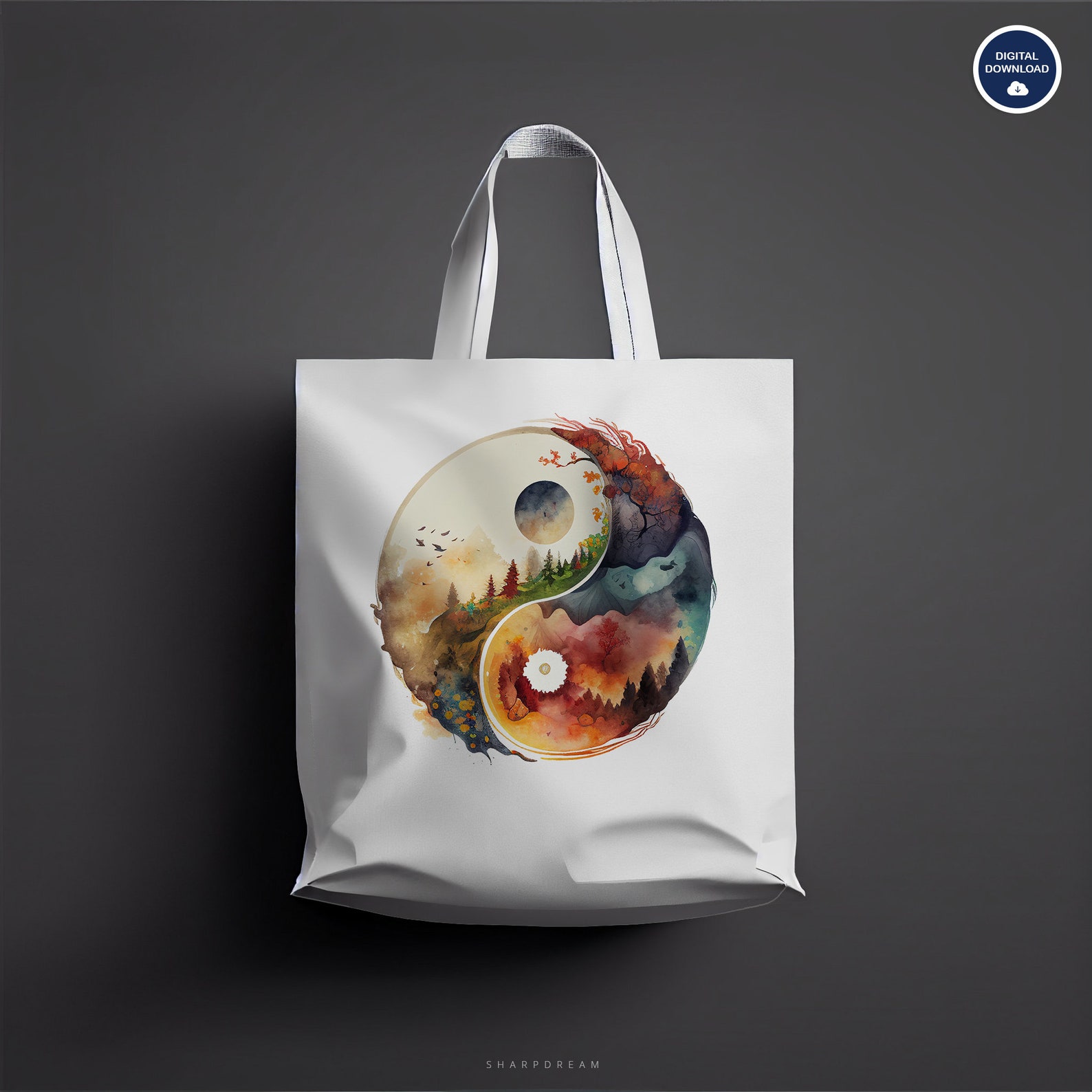 Watercolor Yin-yang Printable on Wall Art, Posters, T-shirts, Mugs ...