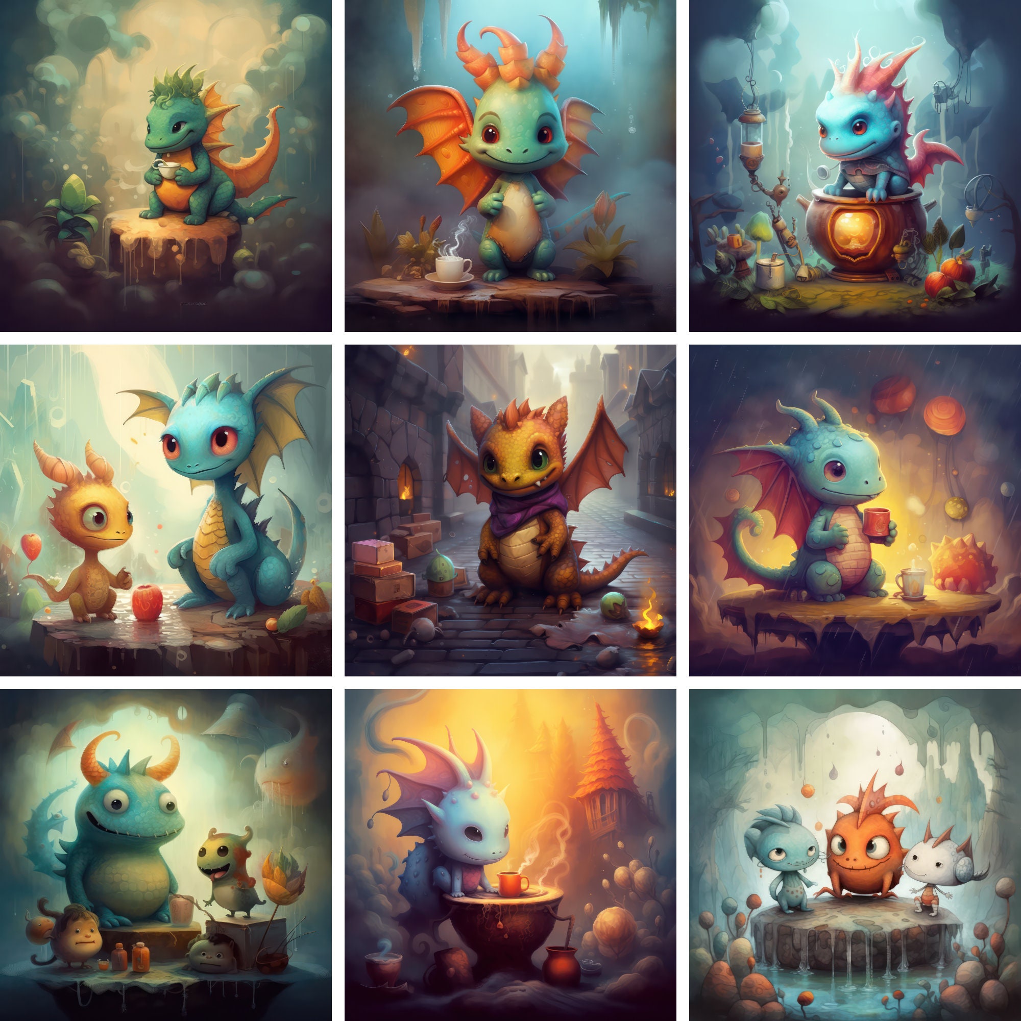 Cute Dragon Printable Clipart Bundle, Cute Dragons Nursery Wall Art ...