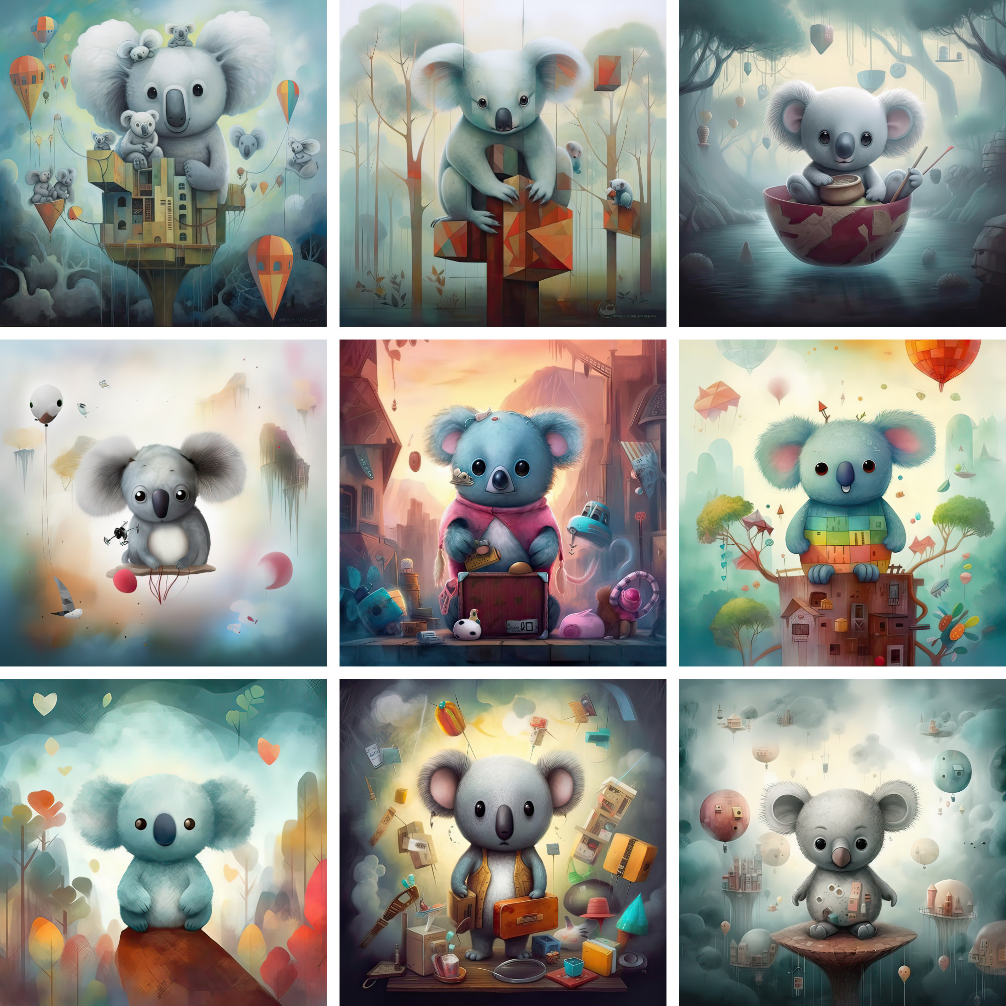 Cute Koala Nursery Art Printable Collection, Print Set, Koalas Painting ...