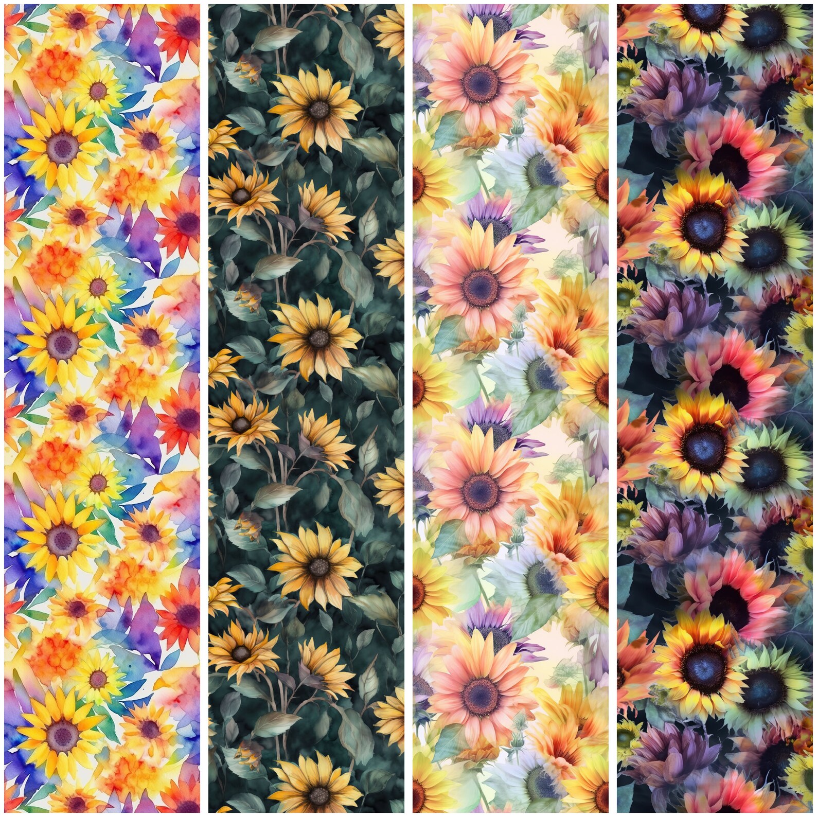 Watercolor Sunflowers Seamless Pattern Digital Paper Background Bundle ...