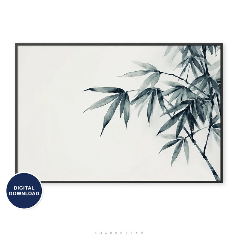 Bamboo Zen Art Watercolor Digital Wall Art - Tranquil Bamboo Scene for ...