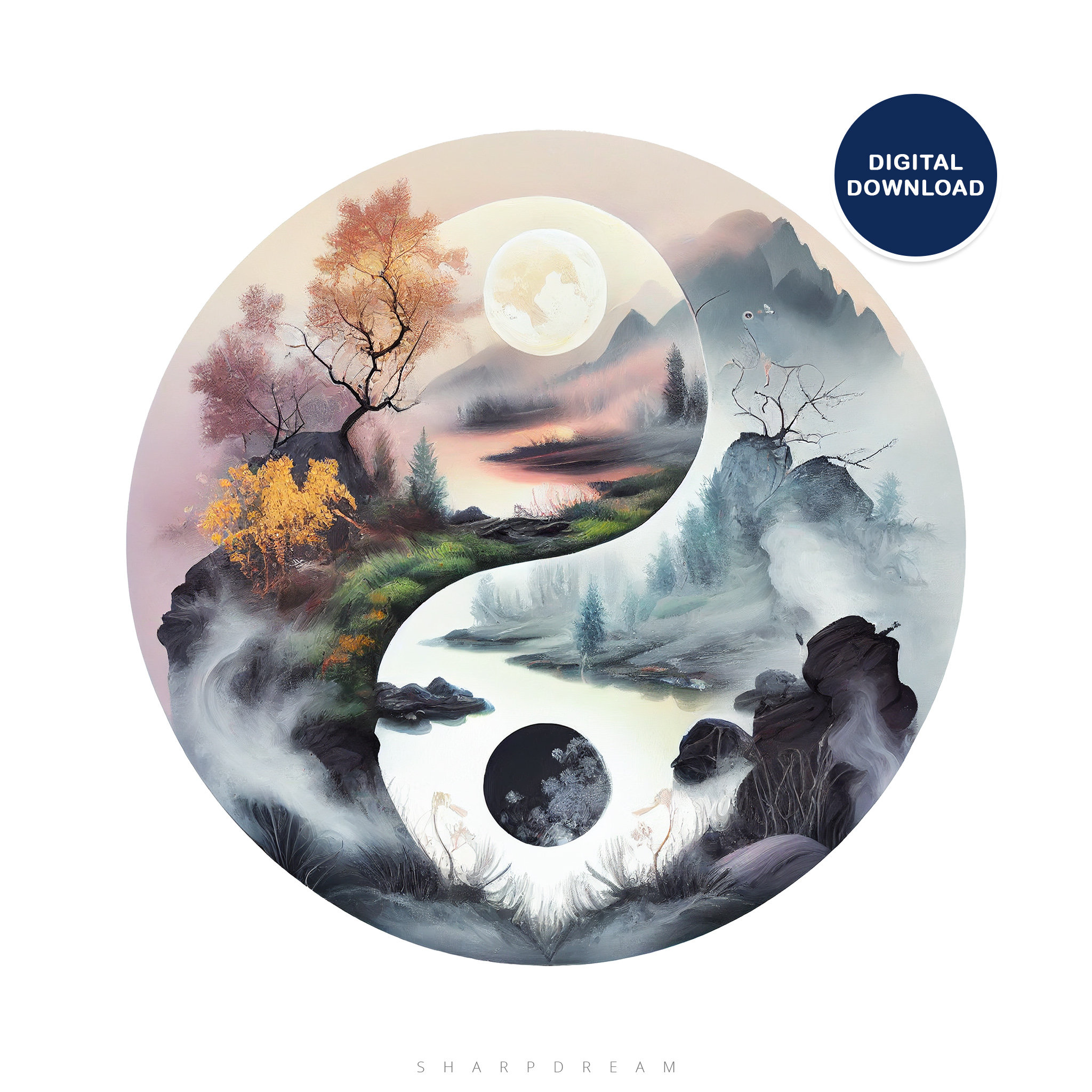 Yin Yang Wall Art Printable, Inspirational Yin and Yang Poster, Lilac ...