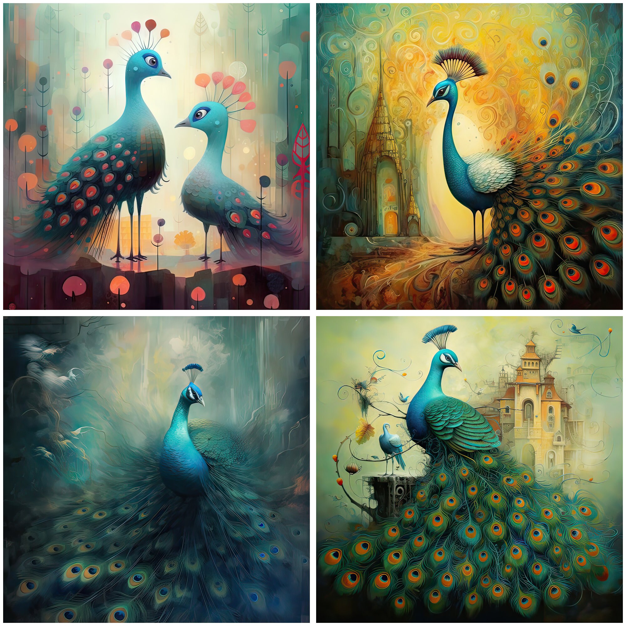 Cute Peacock Nursery Art Printable Collection, Print Set, Peacocks ...