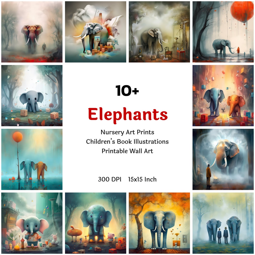 Cute Elephant Nursery Art Printable Collection, Print Set, Elephants ...