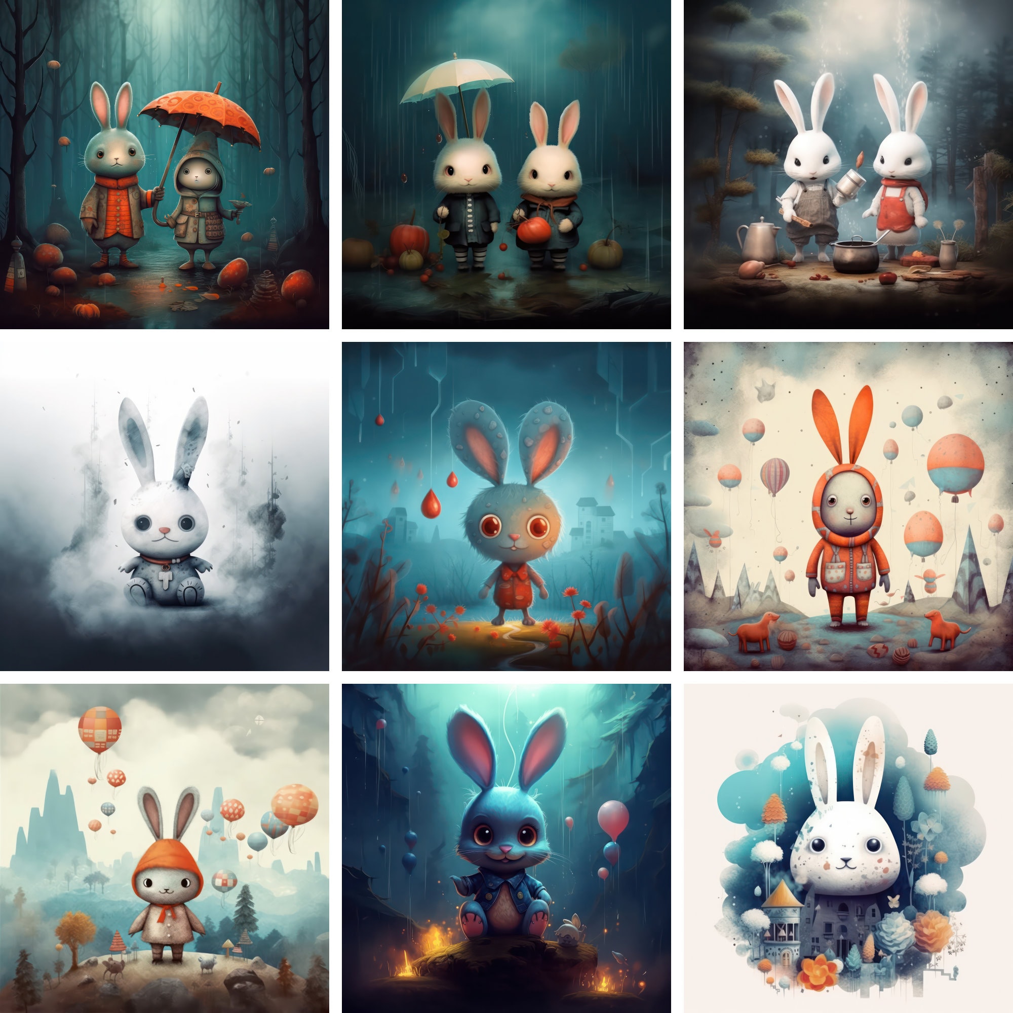 Rabbit Printable Clipart Bundle, Cute Rabbits Nursery Wall Art ...