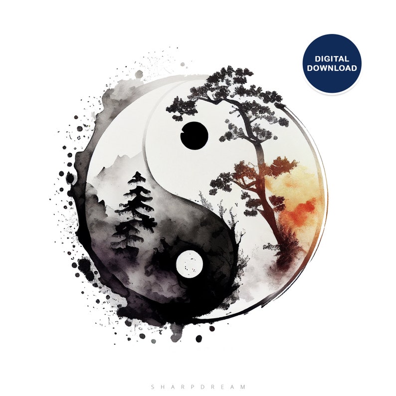 Yin and Yang Wall Art Printable, Abstract Ying Yang Printable Art ...