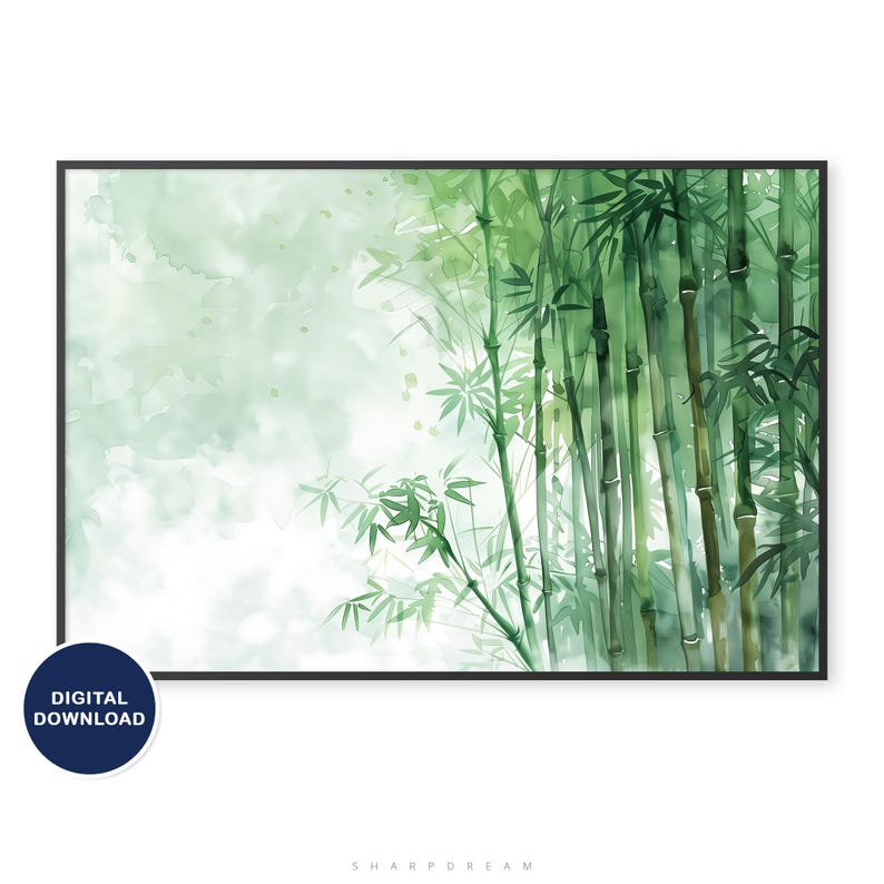 Bamboo Zen Art Watercolor Digital Wall Art - Tranquil Home Decor ...